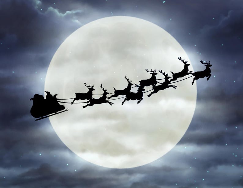 Santa's Sleigh in the Moonlight Postcard - Etsy