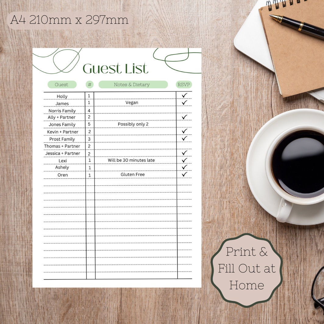 Printable Guest List and Event Plannerparties, Birthdays ...
