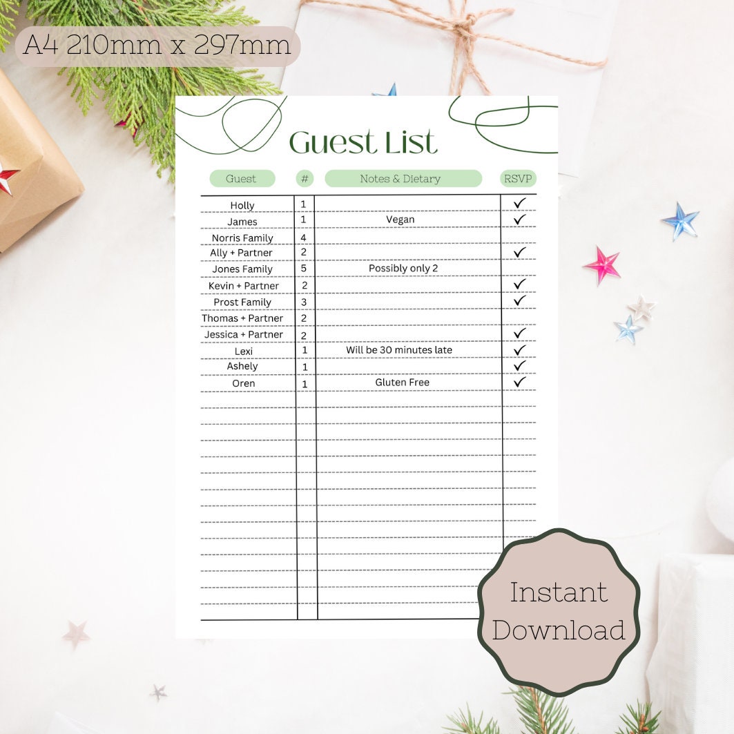 Printable Guest List and Event Plannerparties, Birthdays ...