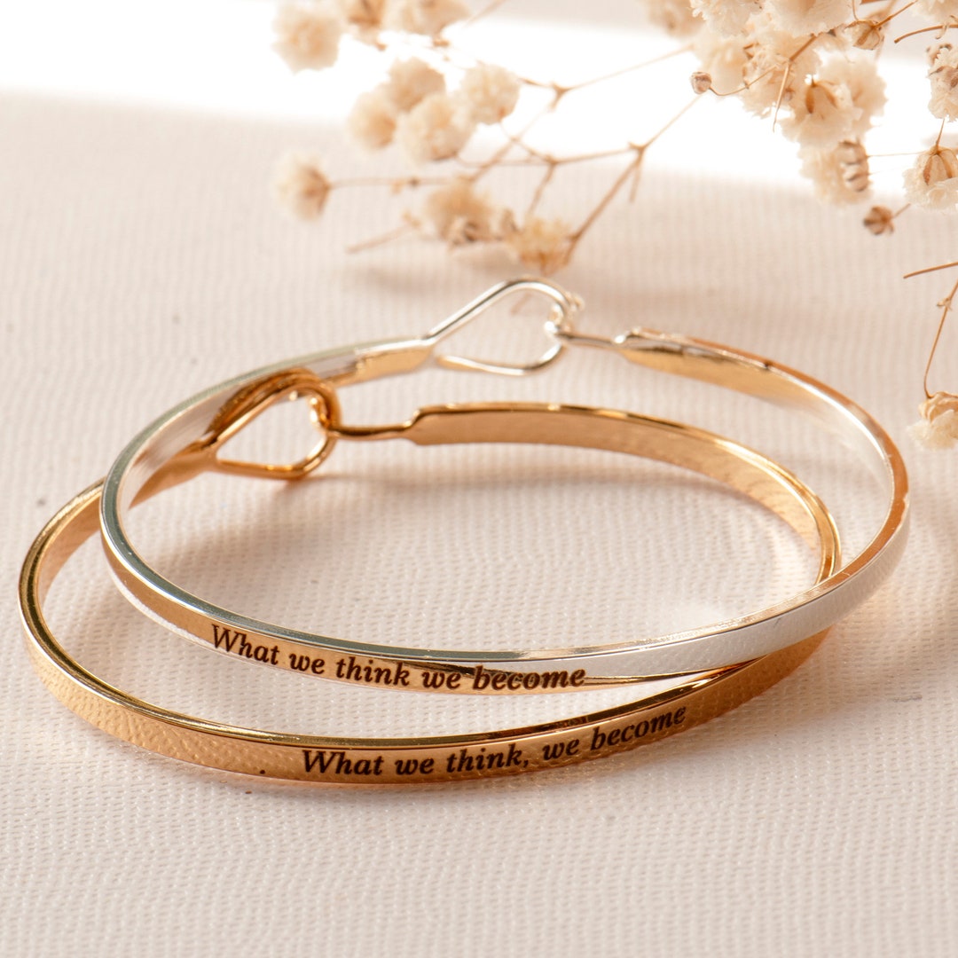 What We Think We Become, Buddhist Bangle, Buddhist Jewellery, Quote Bangle, Yoga Bangle Gold ...