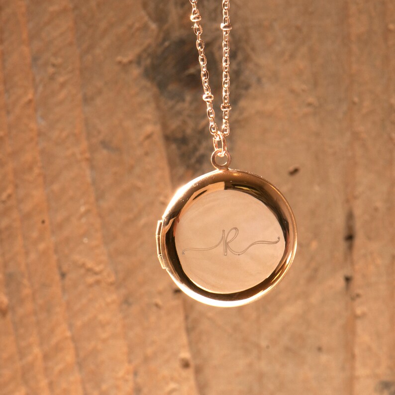 Modern Engraved Letter Locket Rose Gold Photograph Round - Etsy Australia