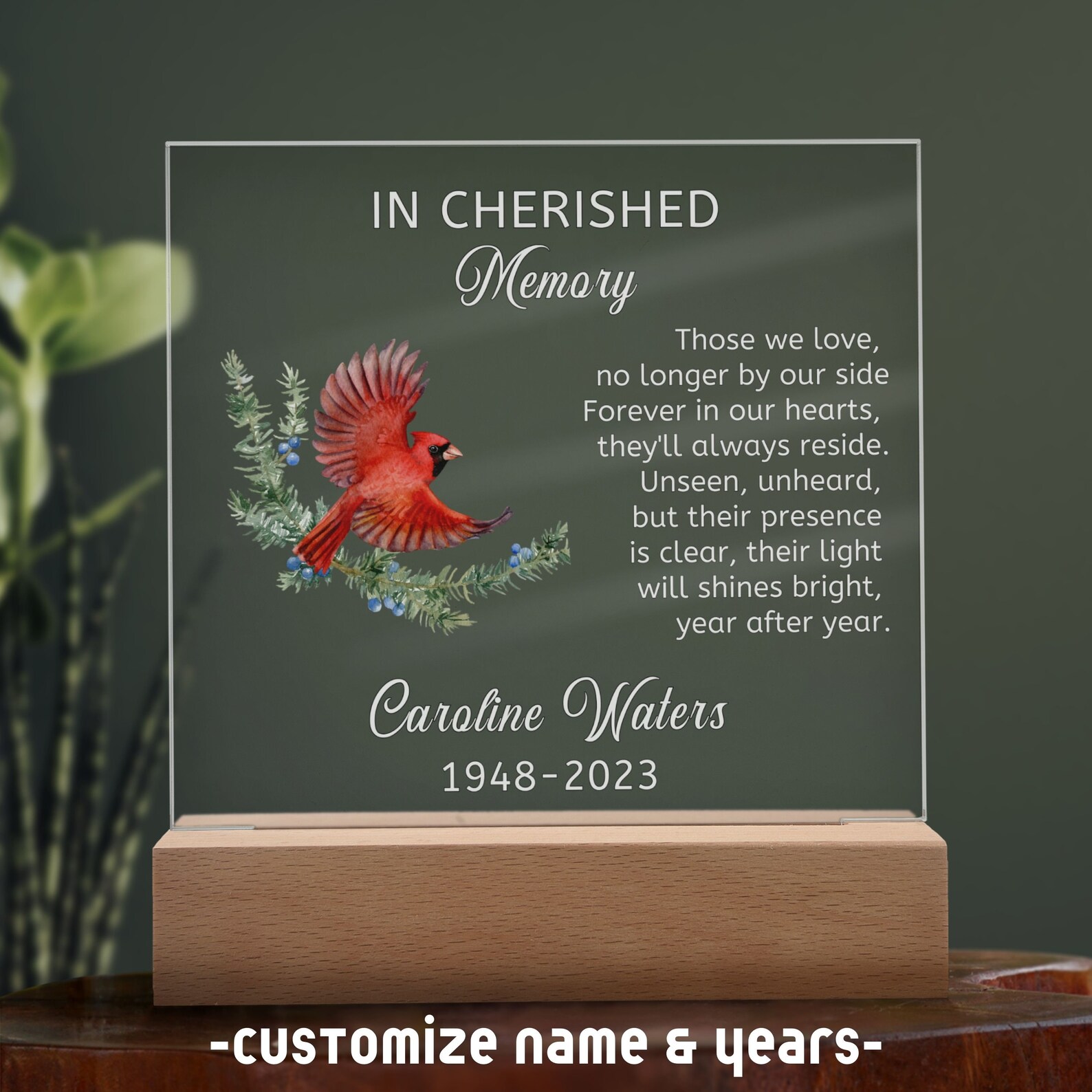 Personalized Cardinal Memorial Plaque With Photo, Custom Memorial Poem ...