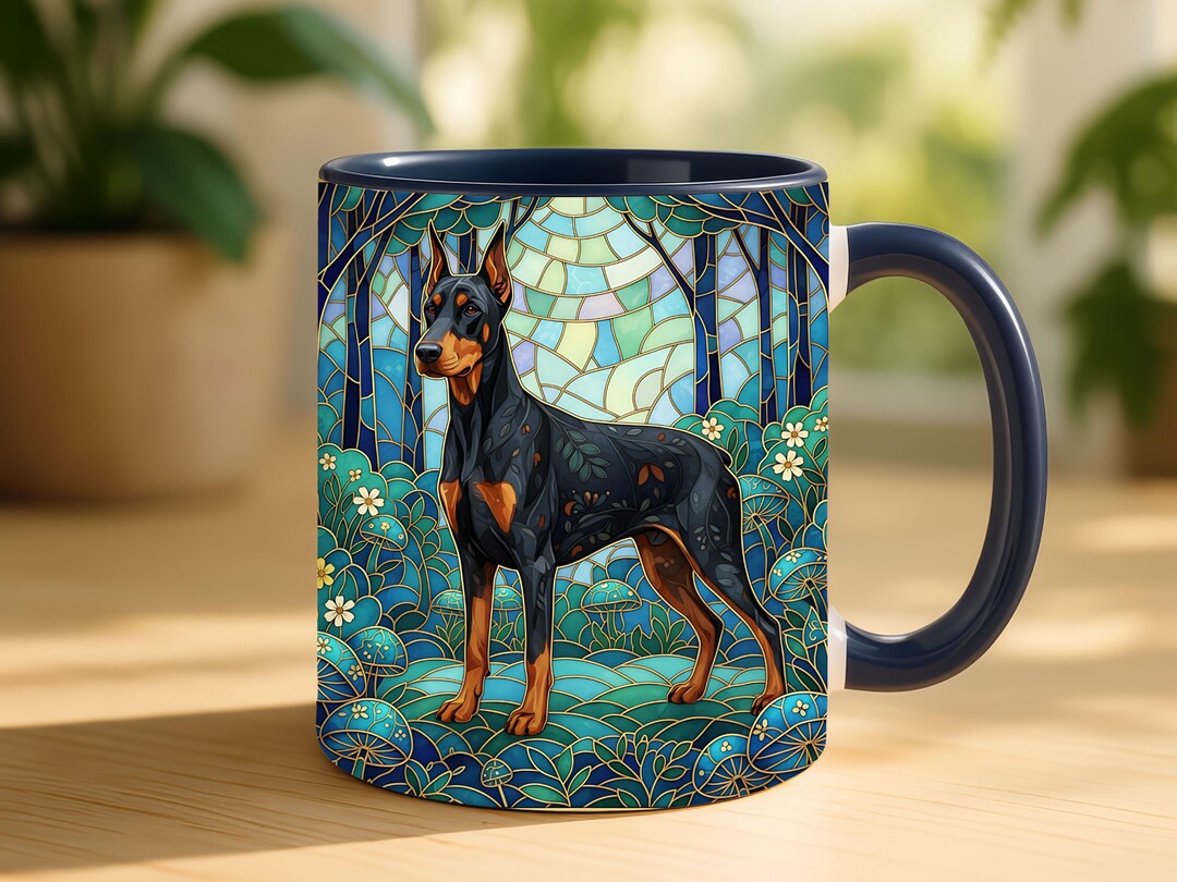 Doberman Coffee Mug Faux Stained Glass Ceramic Cup Gift for Dog Lover ...
