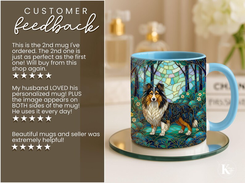 Sheltie Coffee Mug Faux Stained Glass Ceramic Cup Gift for Shetland ...
