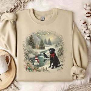 Retro Black Labrador Retriever Wilderness Christmas Scene Sweatshirt ...
