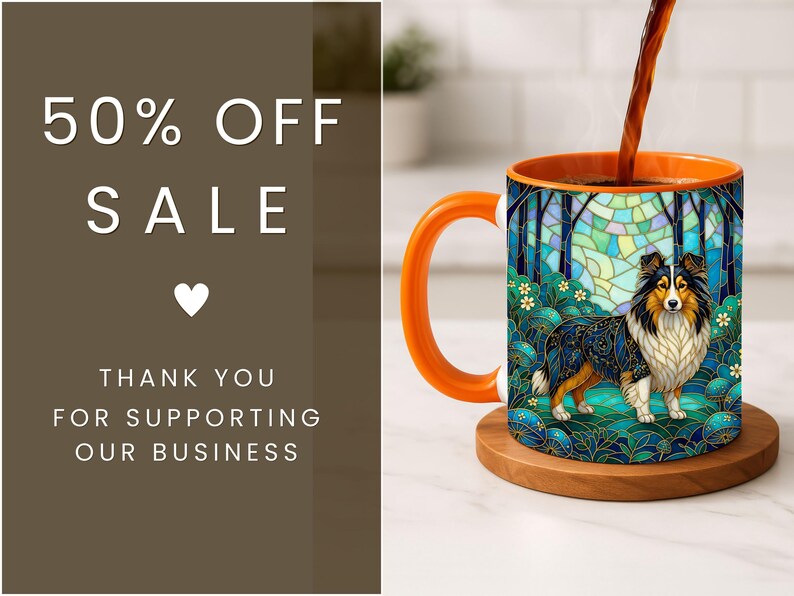 Sheltie Coffee Mug Faux Stained Glass Ceramic Cup Gift for Shetland ...