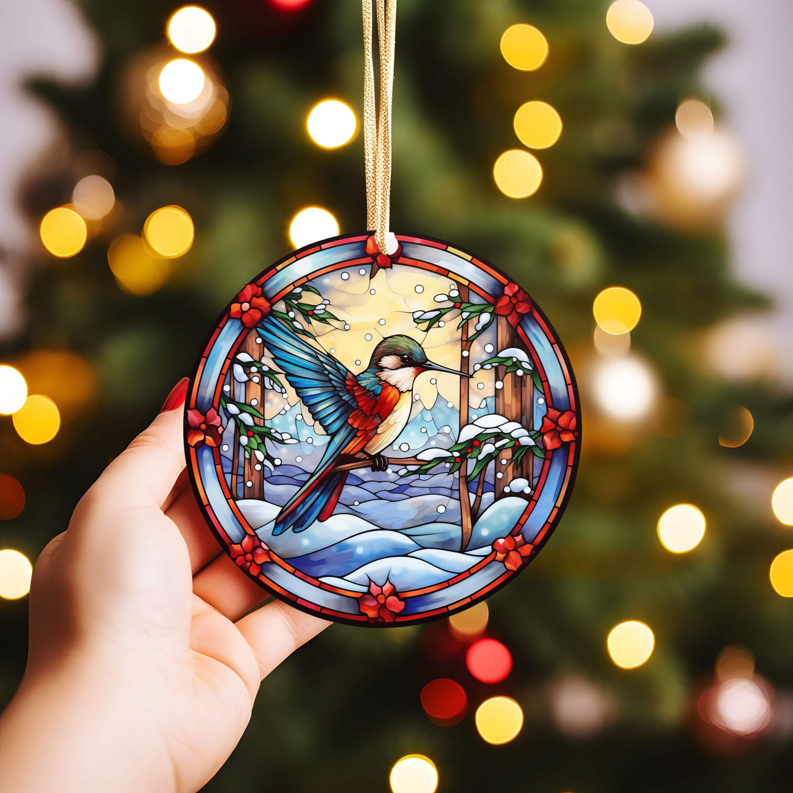 Hummingbird Ornament, Stained Glass Hummingbird Ornament Christmas ...