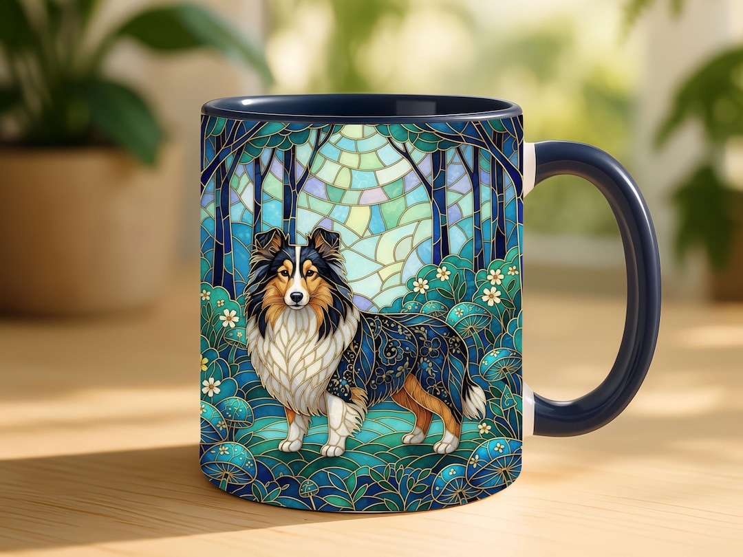 Sheltie Coffee Mug Faux Stained Glass Ceramic Cup Gift for Shetland ...
