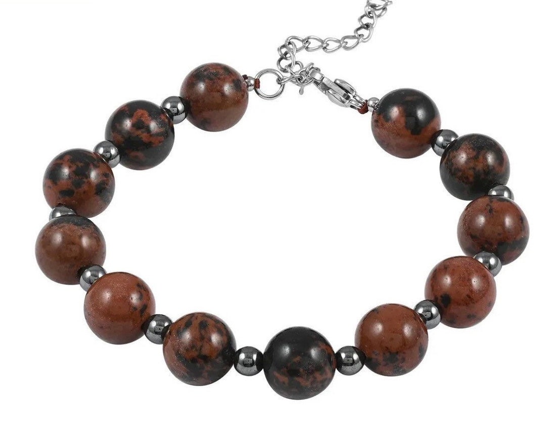 Unique Coffee Obsidian and Hematite Beaded Bracelet 104 CTW - Etsy