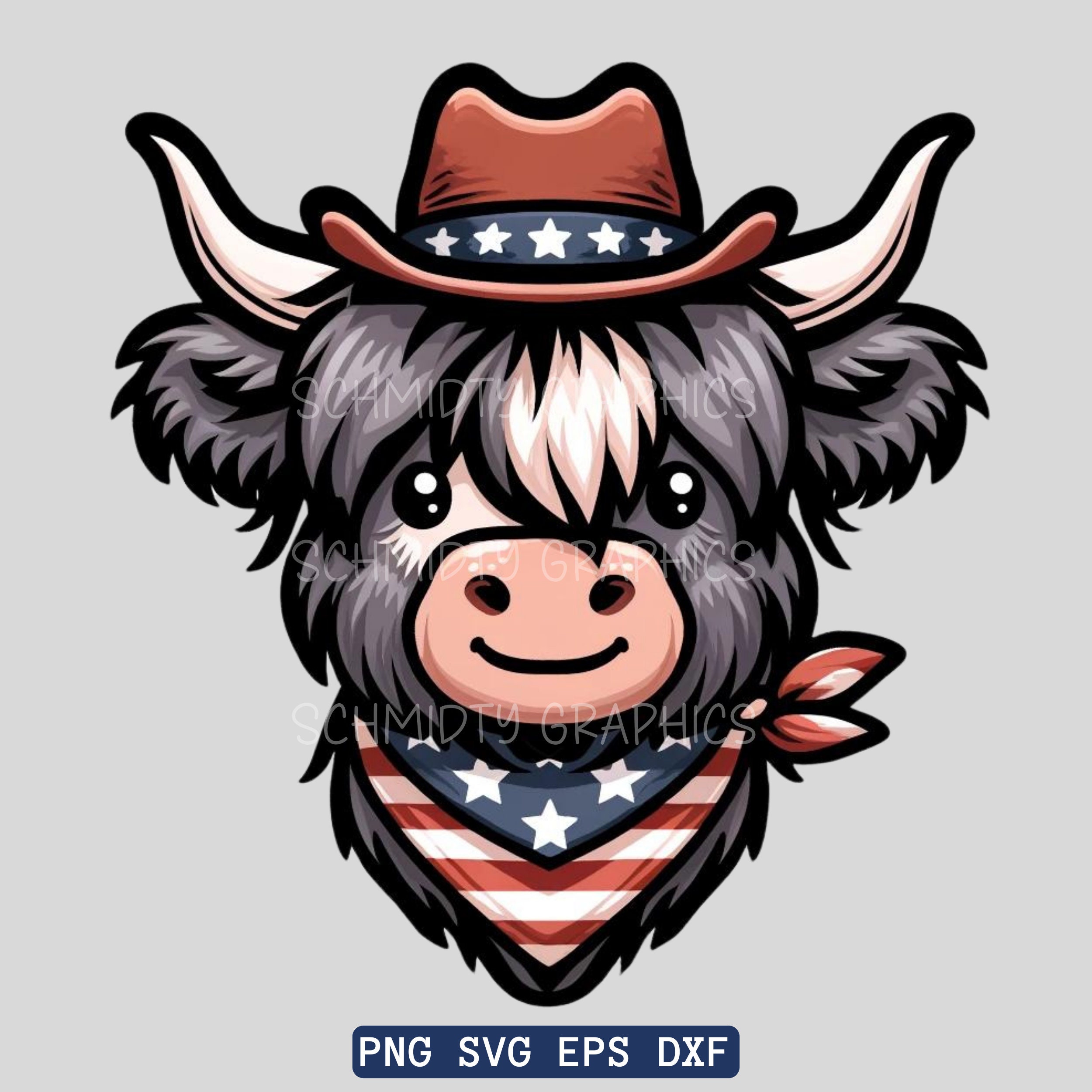 Animated Highland Cow Sublimation Design July 4th Cowboy Png ...