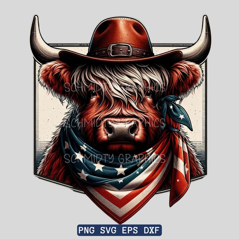 Highland Cow Sublimation Design 4th of July Cowboy Hat Png Independence ...