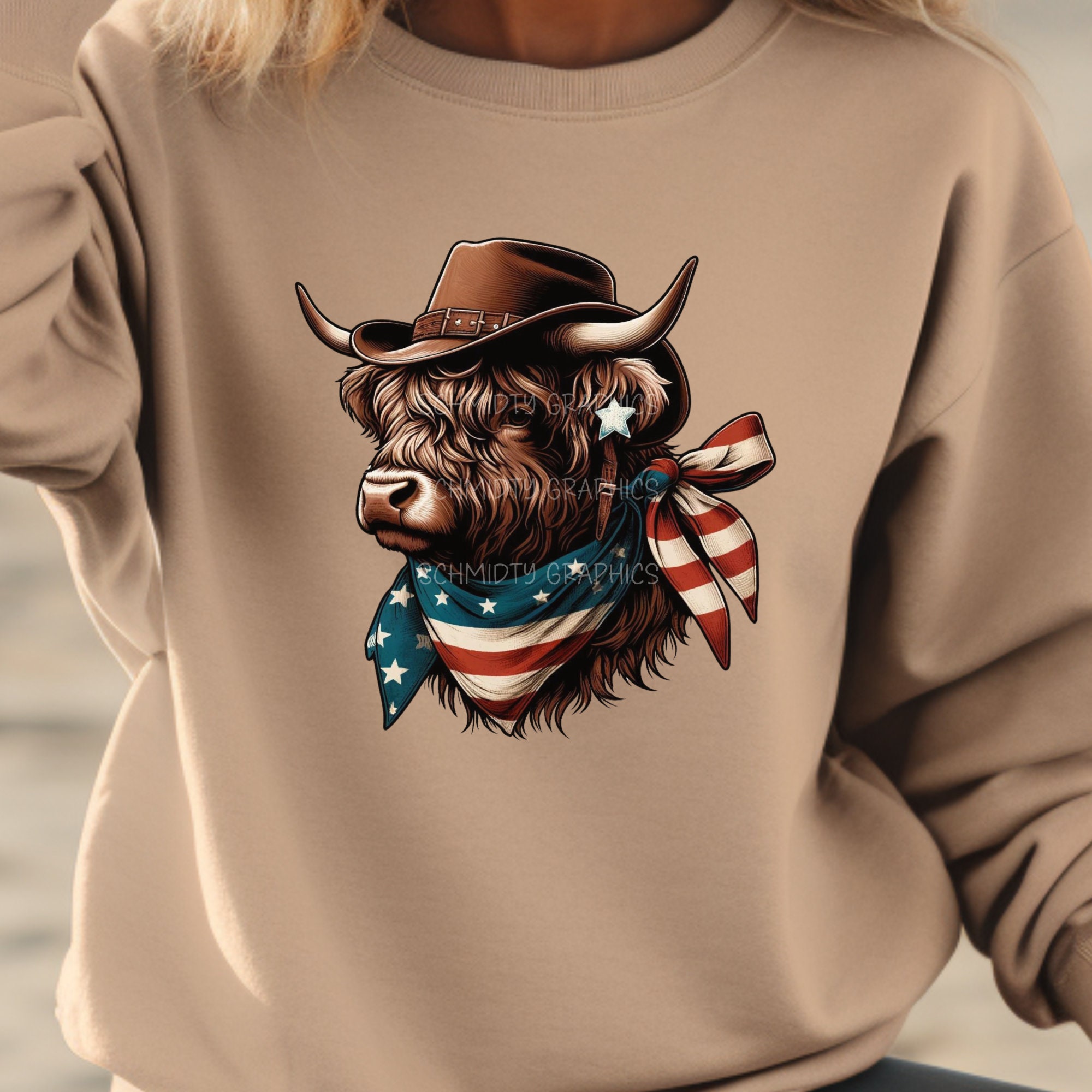 Retro Heifer Svg Highland Cow Sublimation Design July 4th Cowboy Png ...