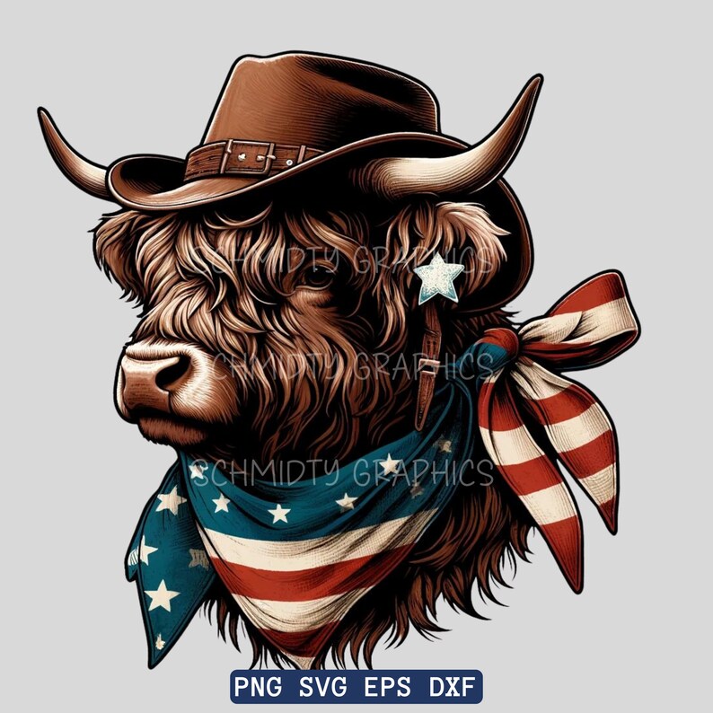Retro Heifer Svg Highland Cow Sublimation Design July 4th Cowboy Png ...
