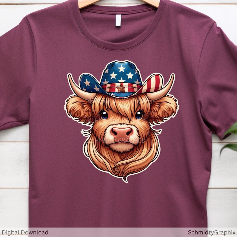 July 4th Cow Cowboy Png | Retro Highland Cow Sublimation Design ...