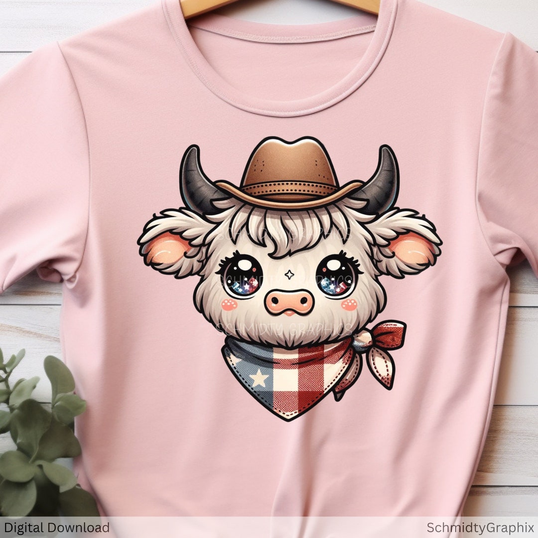 July 4th Cow Cowboy Png | Retro Highland Cow Sublimation Design ...