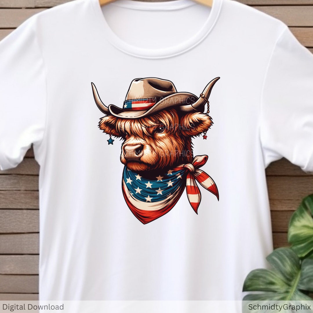 Highland Cow Sublimation Design | July 4th Cowboy Png | Independence ...