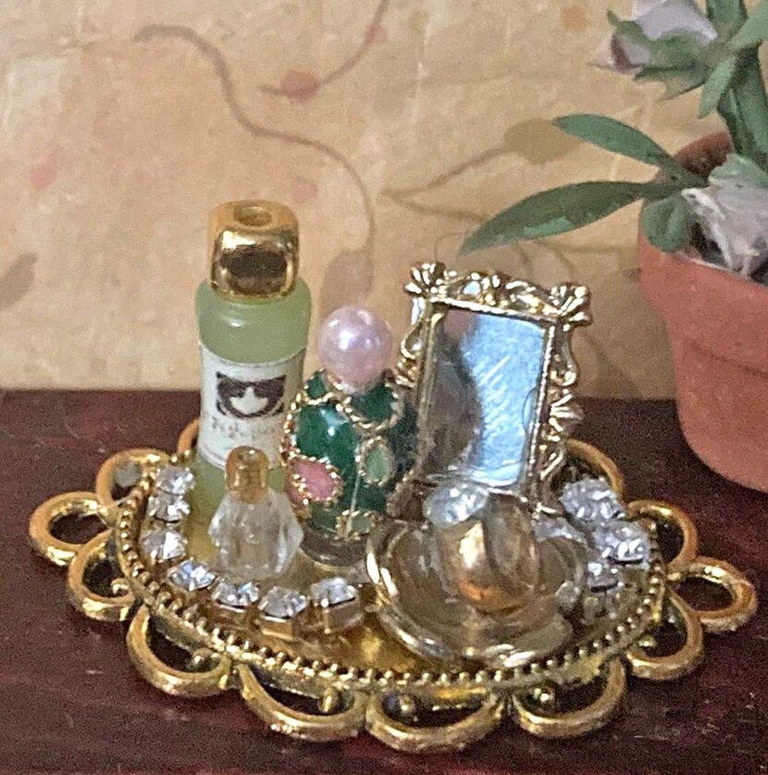 Dollhouse Accessories Tray | Dollhouse Woman's Tray | Miniature Vanity ...