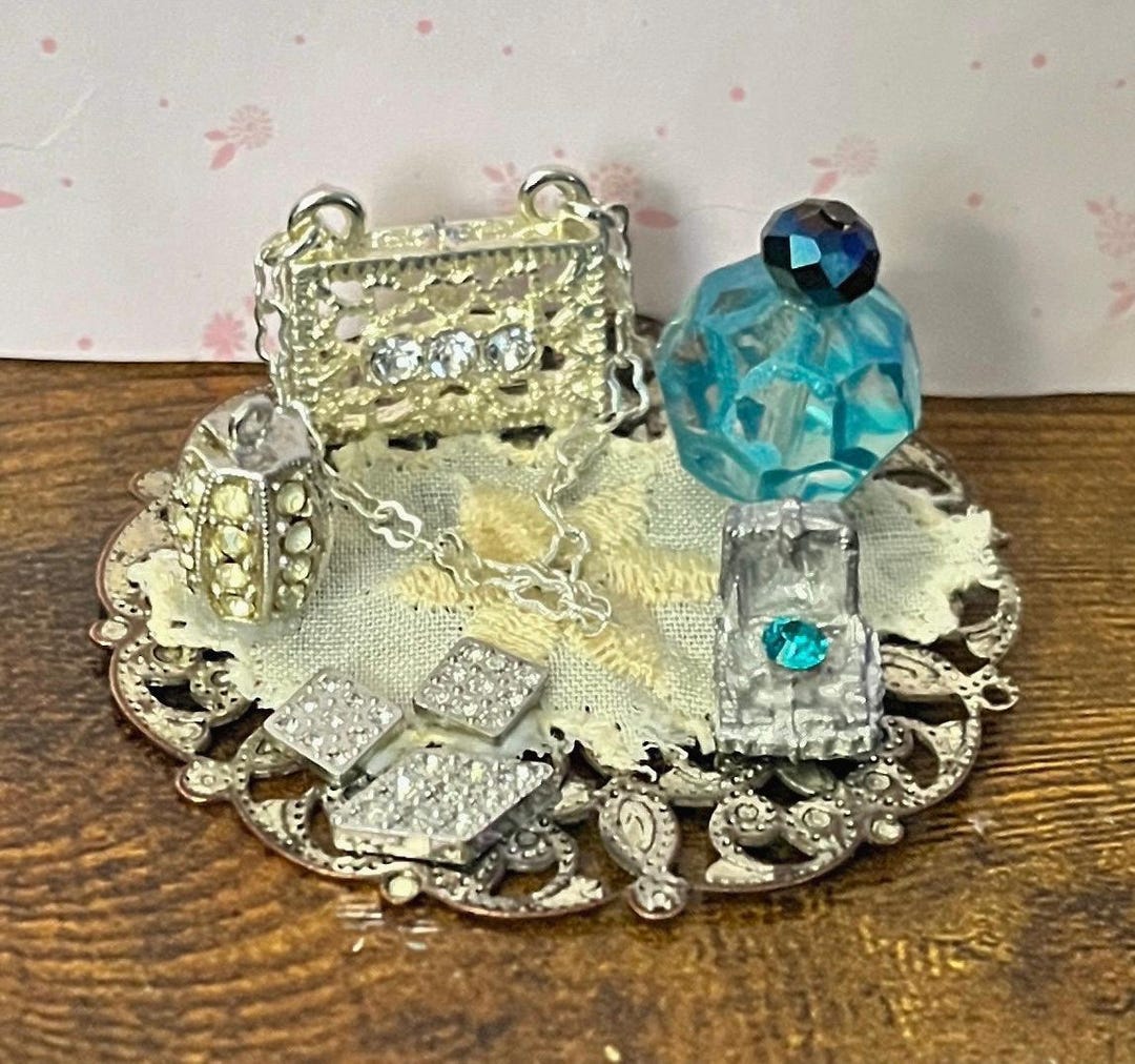 Dollhouse Lady's Accessories Tray - Large Gold and Teal Blue ...