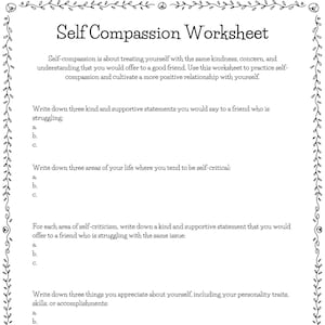 Self Compassion Worksheet - Etsy