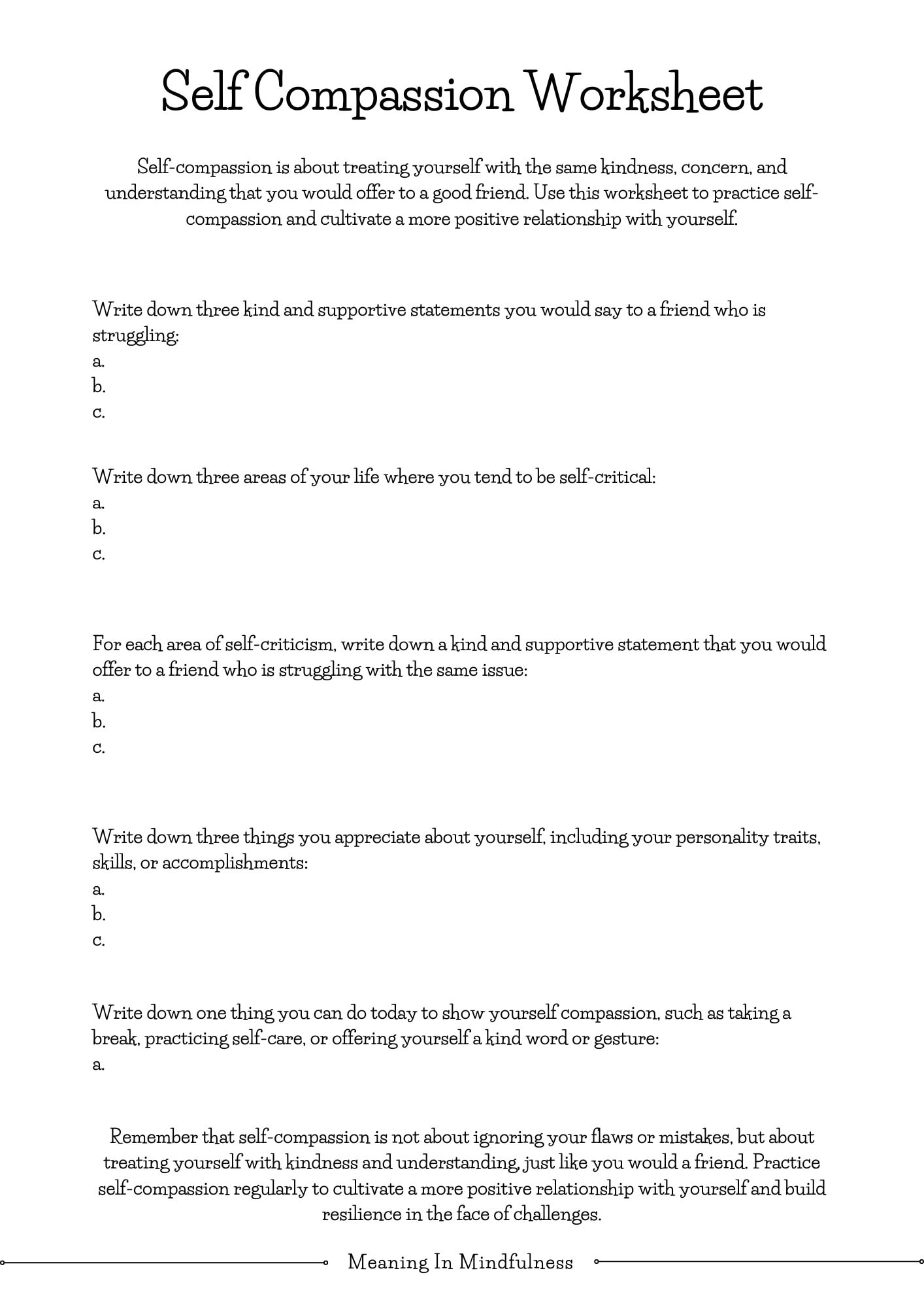 Self Compassion Worksheet - Etsy UK