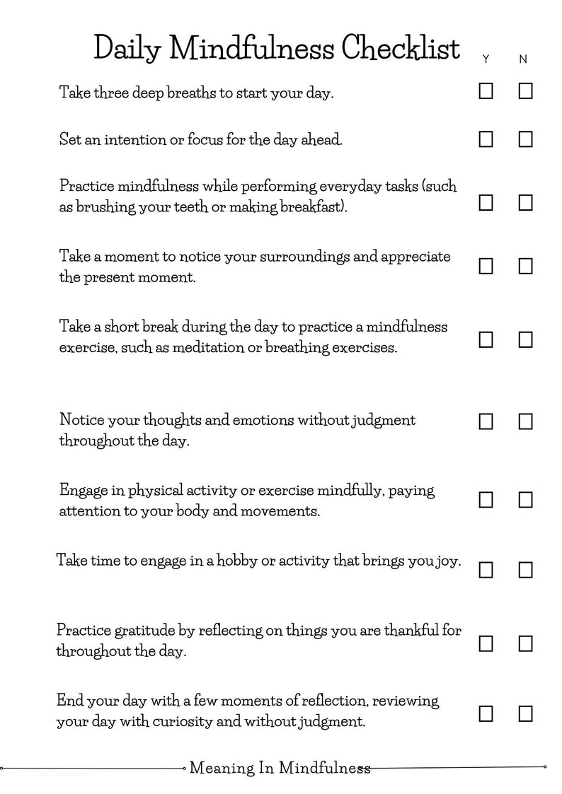 Daily Mindfulness Checklist - Etsy