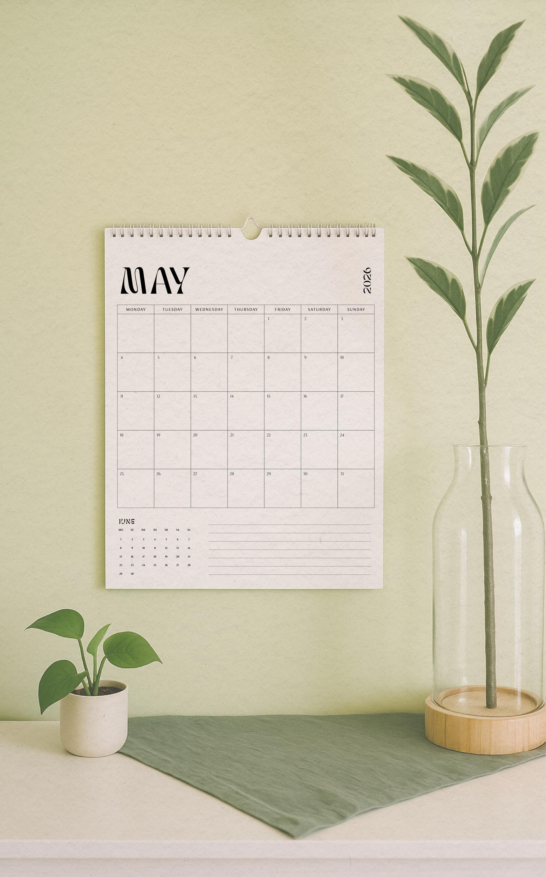 2026 Modern Wall Calendar: 12-month Elegant Vertical Annual Planner, 8 ...