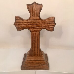 8 " Tall Oak Wood Standing Crown Cross Deluxe Base Early American ...