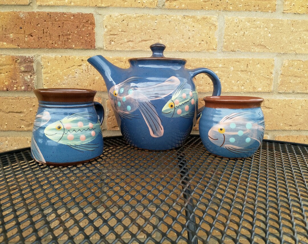 Les Sally Sharpe Fish Mug and Tea Pot Handpainted on Both Sides - Etsy