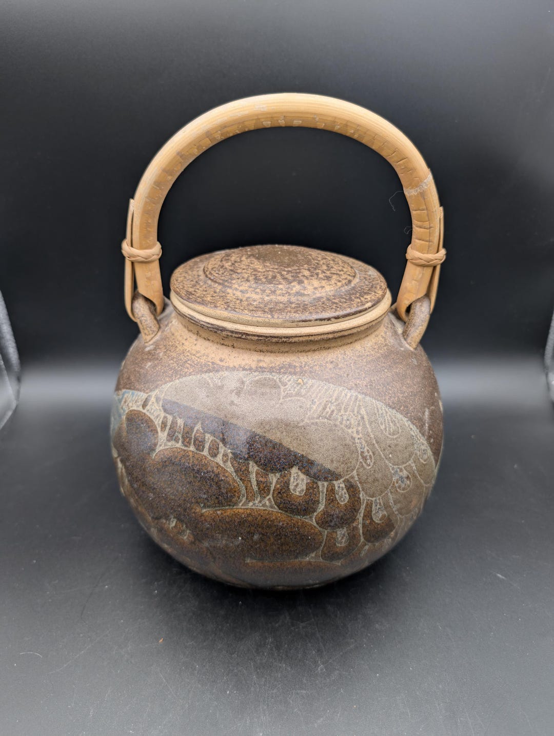 Diana Worthy Biscuit Barrel With Earth Tone Coloured Panels and Cane ...