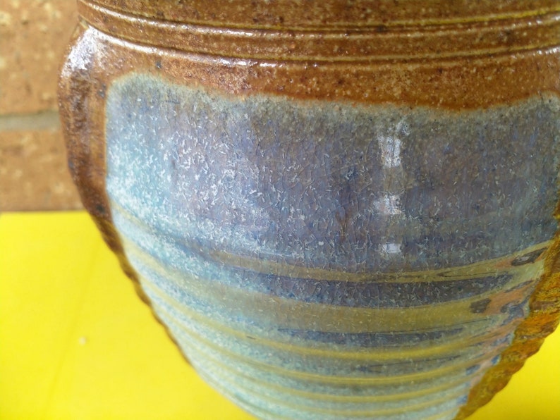 Studio Pottery Vase Utensil Holder Planter Salt Glazed Blue With Ribs ...