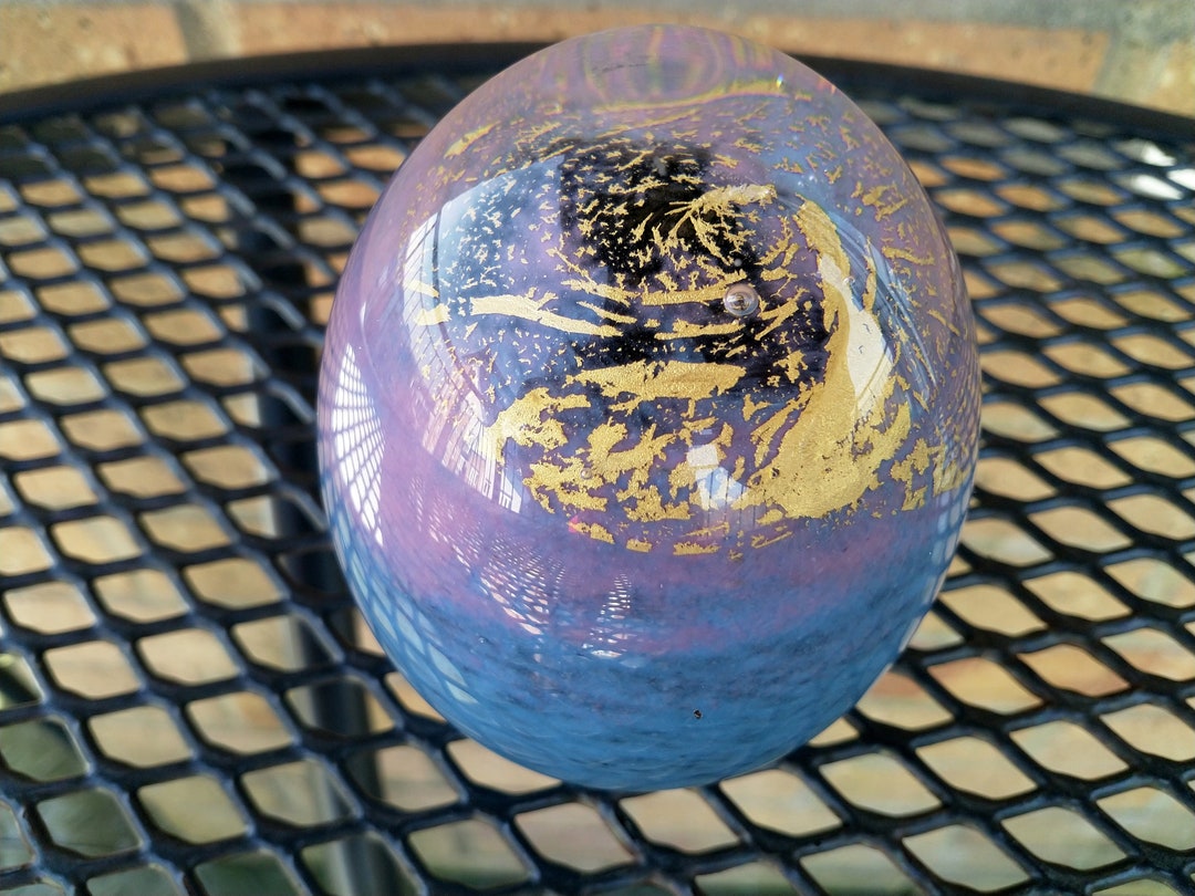 Anthony Stern Eggshaped Paperweight With Gold Swirl Mauve and Blue - Etsy