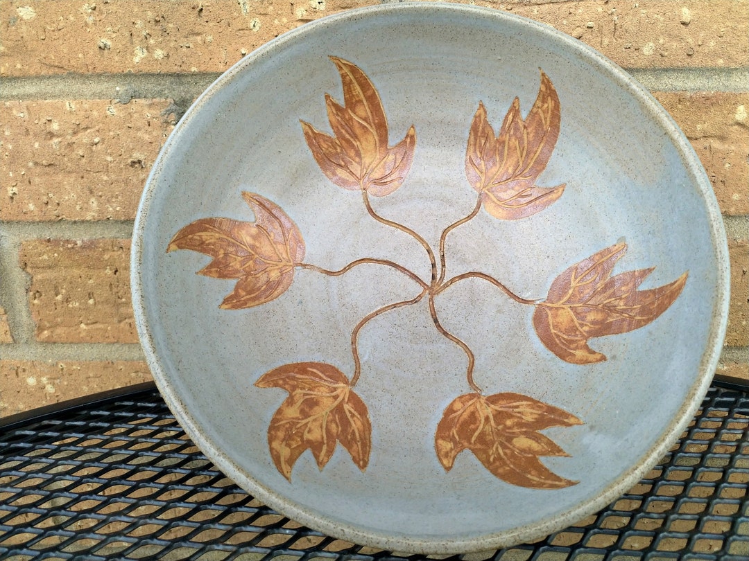 Membury Pottery Bowl Leaf Pattern With Oxide Leaves and Sgraffito - Etsy