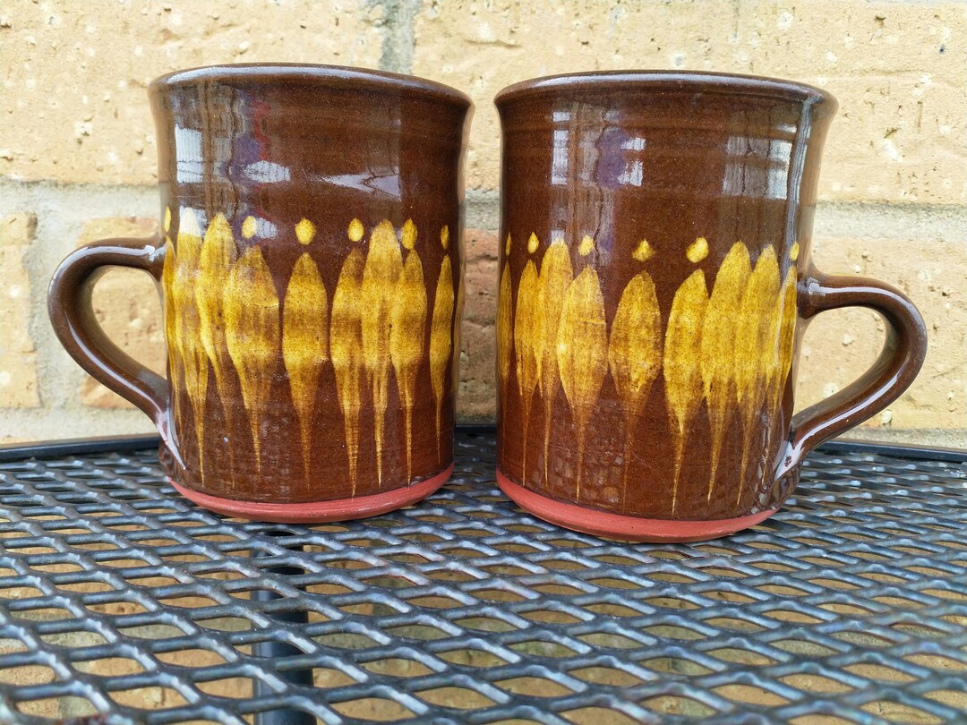 Chris Bayley Mugs Slip Decorated in Yellow on Brown - Etsy