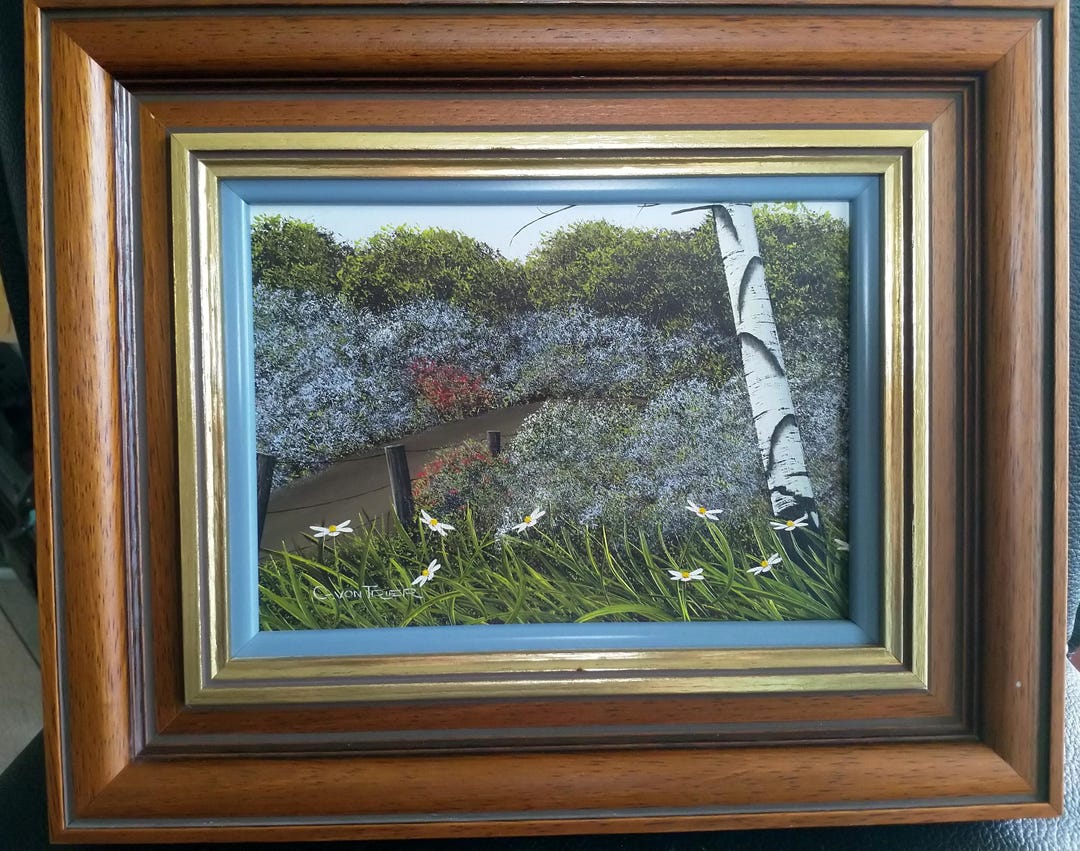Gerry Von Trier Spring With Wild Flowers, Silver Birch, Road and Fence ...