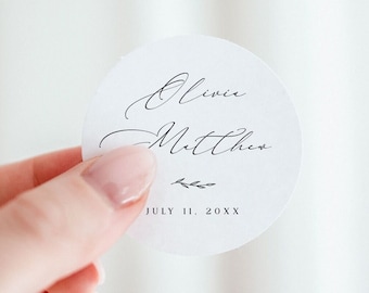 Floral Wedding Stickers Template, Round Editable Wedding Favor Label ...