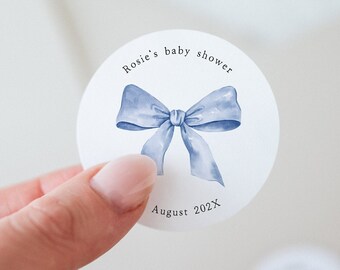 Printable Baby Shower Sticker Template With Yellow Bow, Round Label ...