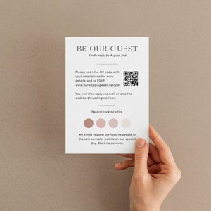 Printable RSVP + Wedding Attire Card Template With QR Code, Guest Dress ...