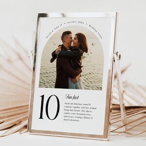 Modern Table Number Template With Arch Photo and Fun Facts, Love Story ...