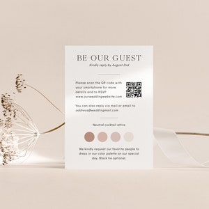 Printable RSVP + Wedding Attire Card Template With QR Code, Guest Dress ...