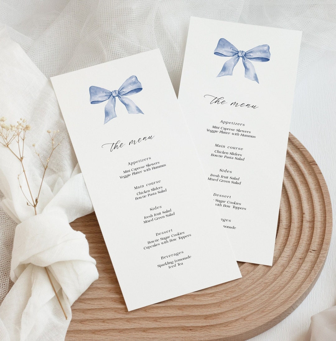 Printable Baby Shower Menu Card Template With Blue Bow, Cute Baby ...