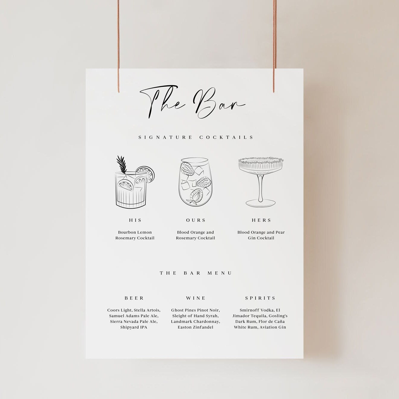 Minimalist Bar Sign Template With Cocktail Illustrations, Modern ...