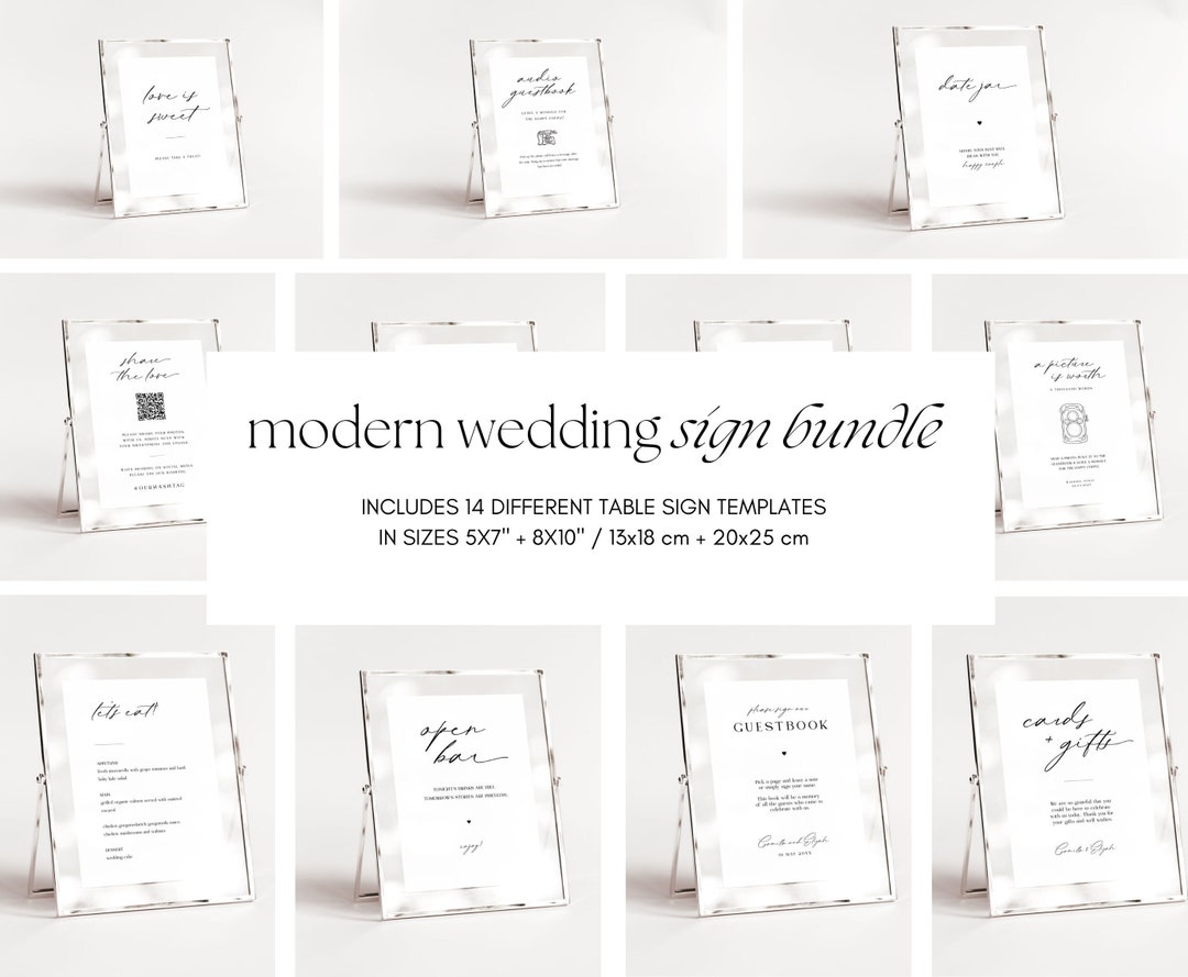 Modern Wedding Sign Bundle, Modern Wedding Signs Template, Calligraphy ...
