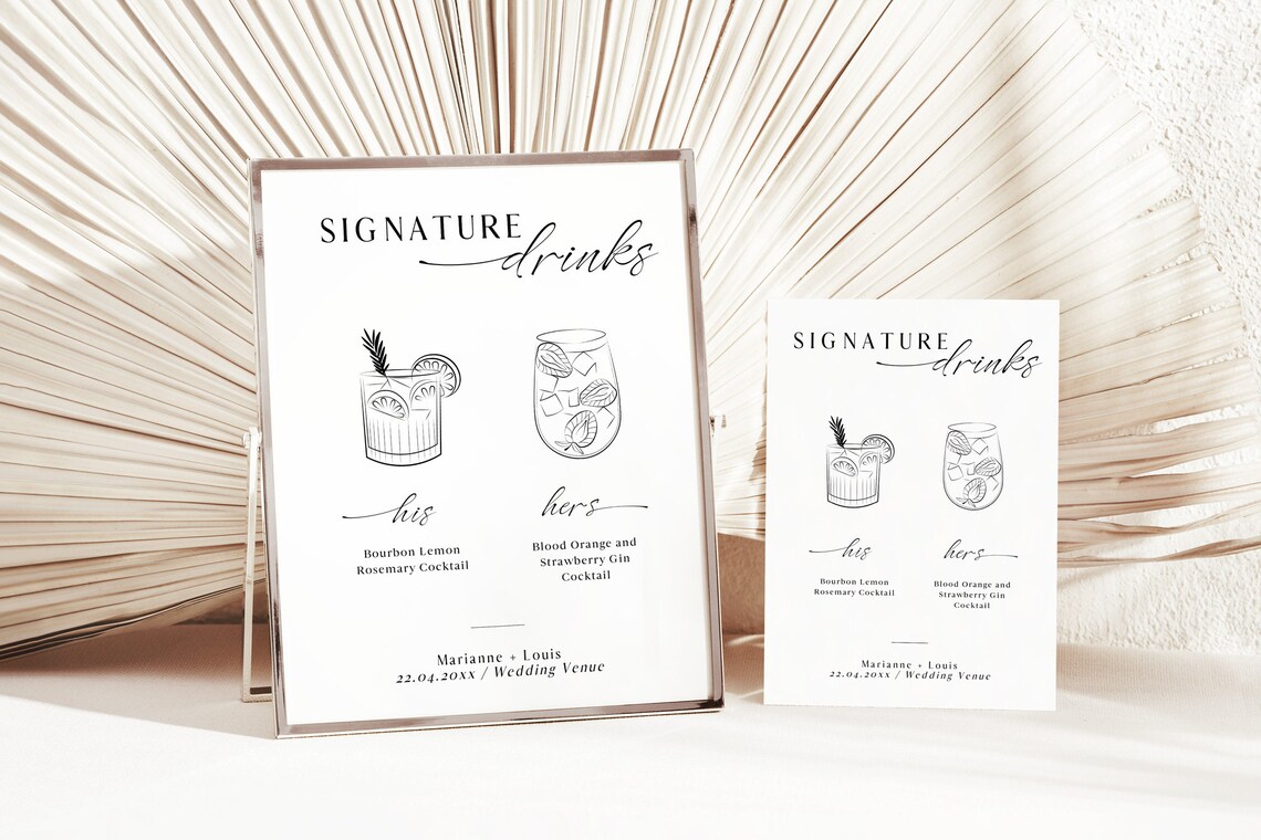 Printable Signature Cocktails Sign With Cocktail - Etsy