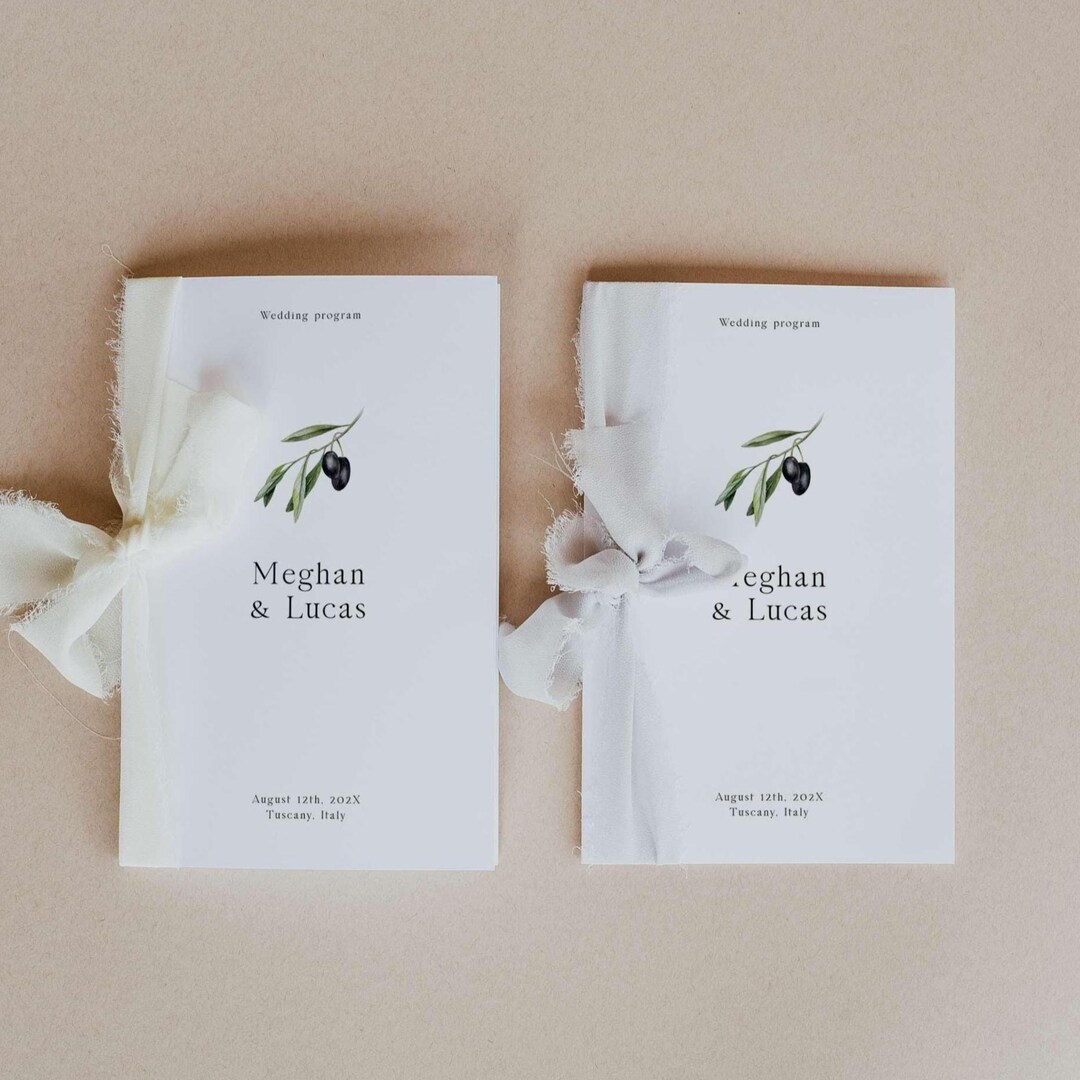 Printable Wedding Program Booklet Template With Olive Branches, Elegant ...
