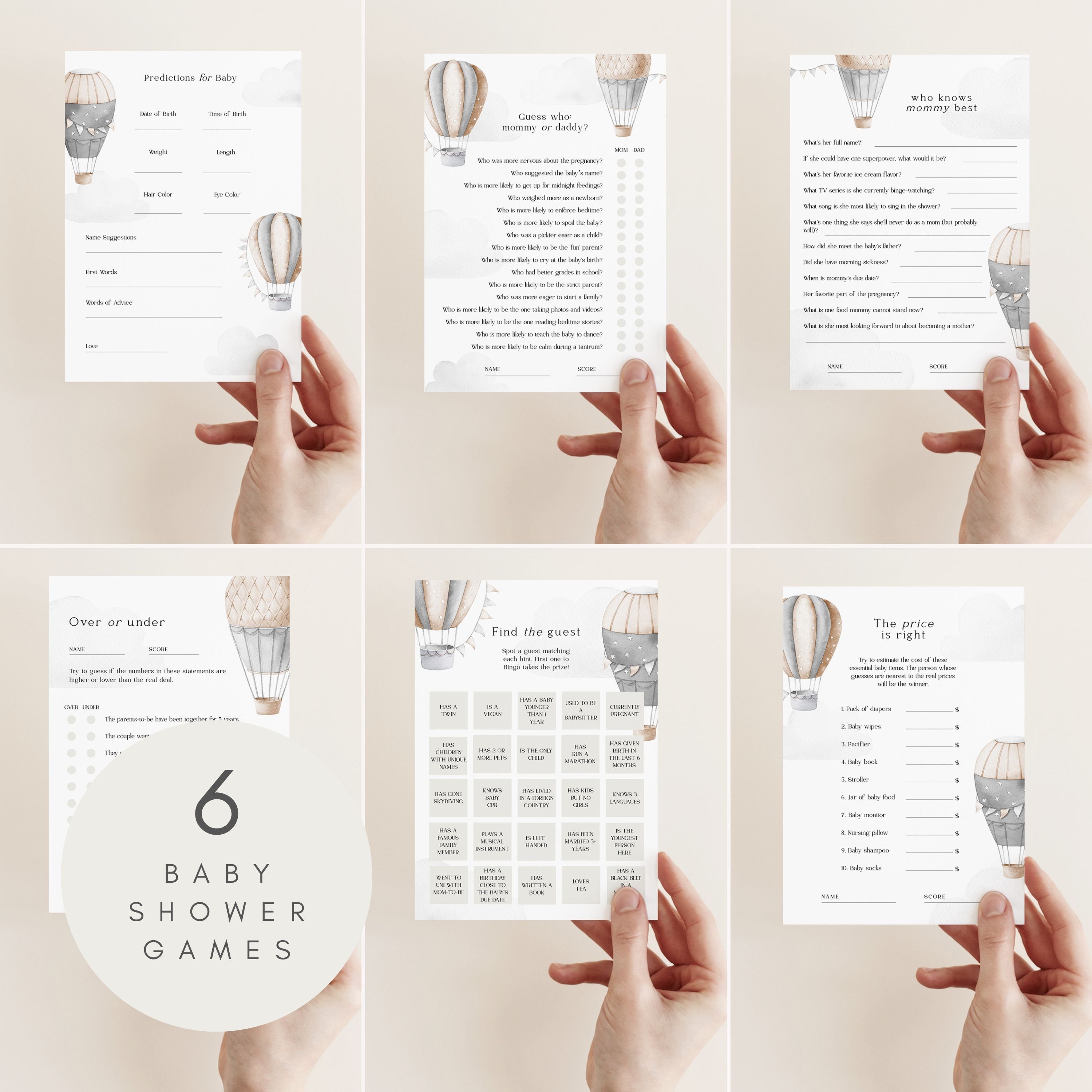 Printable Hot Air Balloon Baby Shower Game Bundle, Best Baby Shower ...