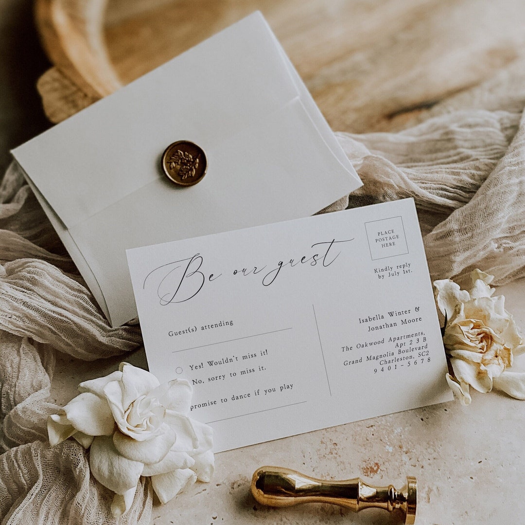 Printable RSVP Postcard With Calligraphy Font, Minimalist Modern ...