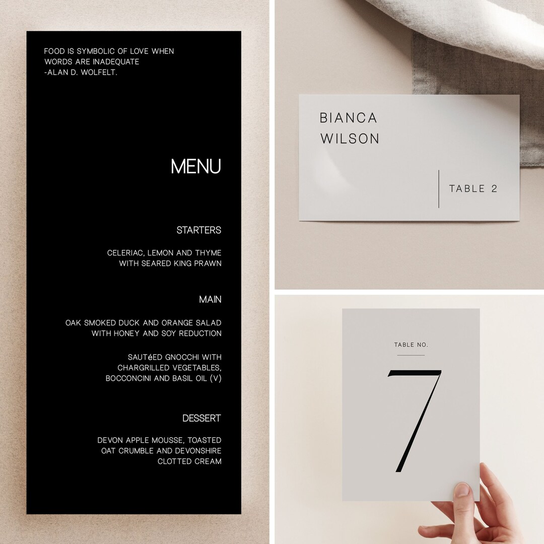 Wedding Table Setting Template Bundle in Black and Taupe, Modern ...