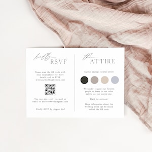 Printable RSVP + Wedding Attire Card Template With QR Code, Guest Dress ...