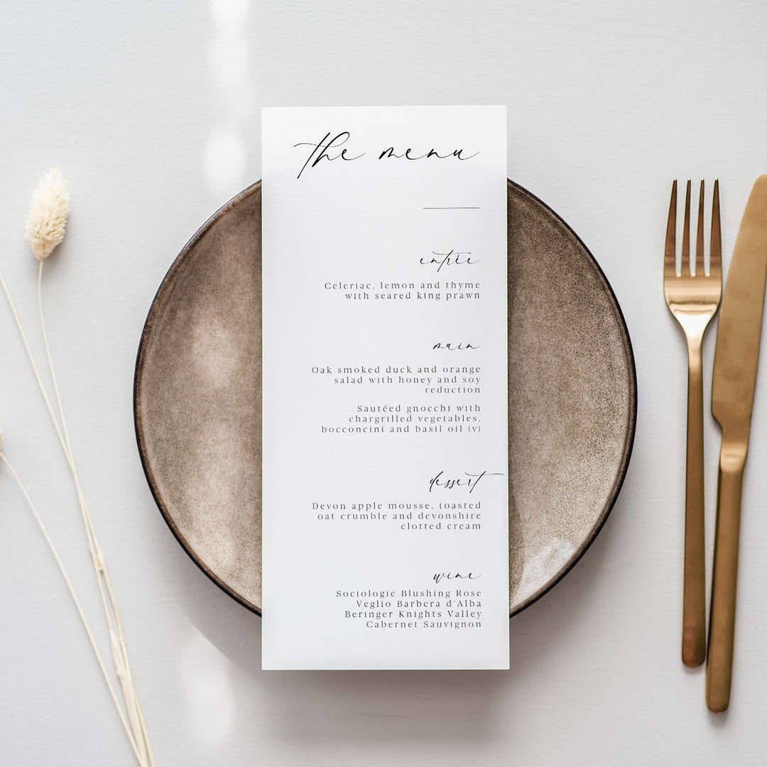 Printable Wedding Menu Template With Calligraphy Font Elegant - Etsy