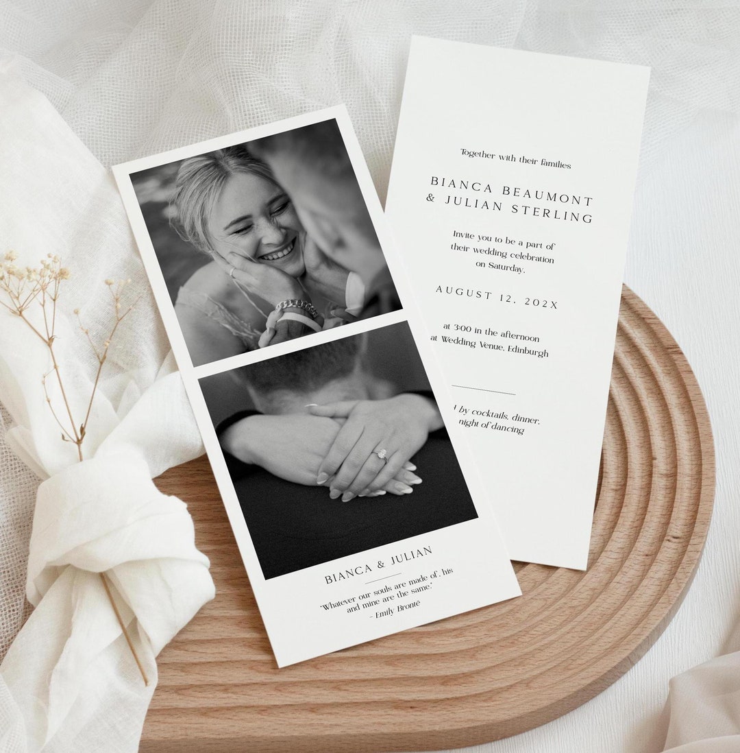 Printable Wedding Invitation Template With Picture, Minimalist 4x9 ...